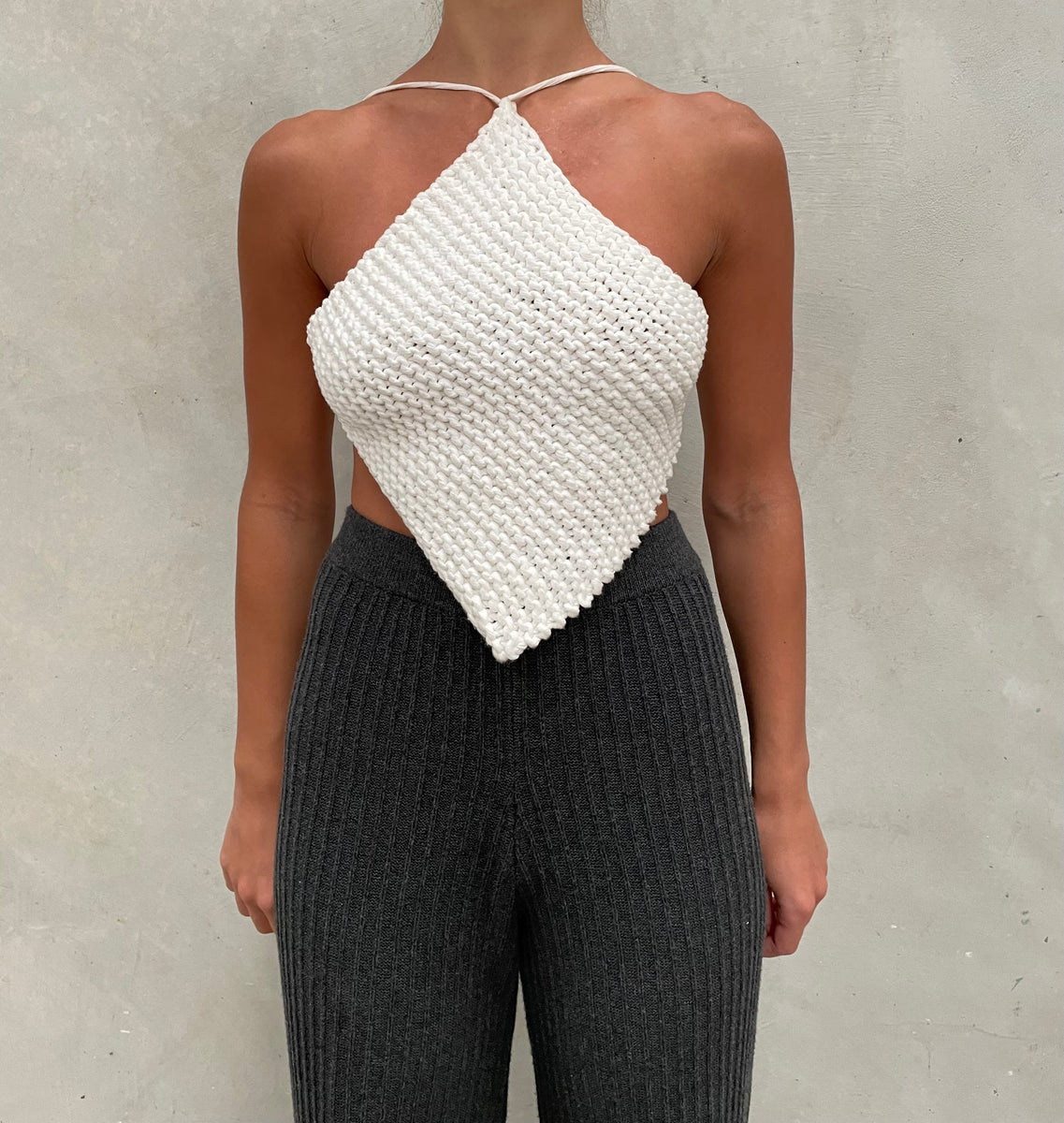 THE KNITTED HALTER TOP - WHITE – SHE WOLF CO